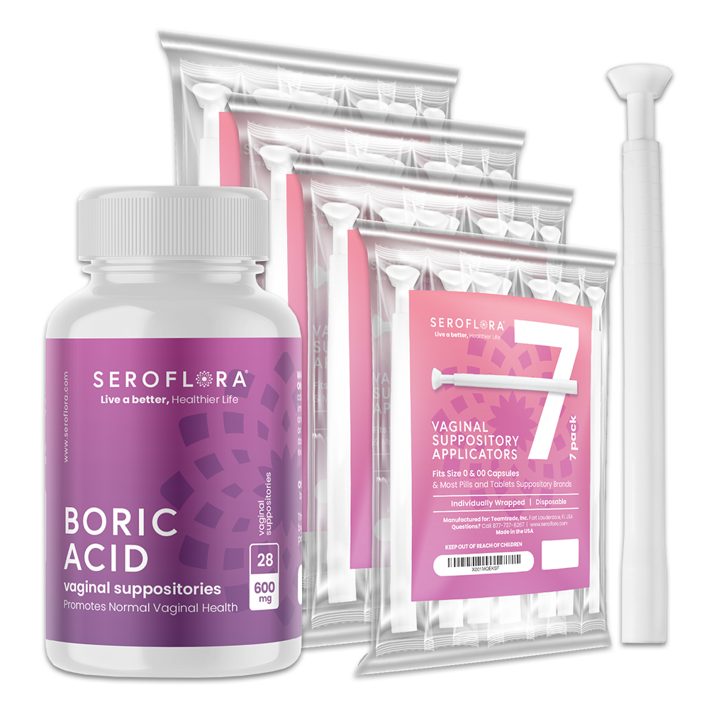 Seroflora Boric Acid Vaginal Suppositories 600mg (30 Count) -28 Applic ...